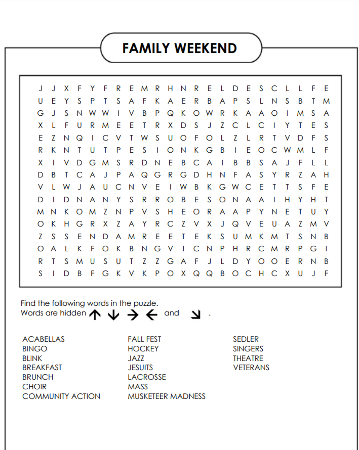 Family Weekend Word Search – Xavier Newswire